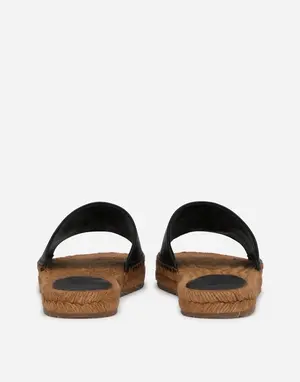 Dolce & Gabbana Nappa Leather Espadrille Sliders With Dg Logo - Black