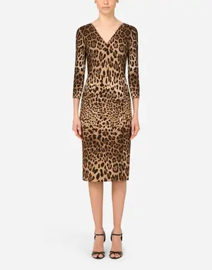 Dolce & Gabbana Leopard-print Cady Midi Dress - Multicolor
