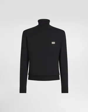 Dolce & Gabbana Wool Turtle-neck Sweater With Branded Tag - Blue