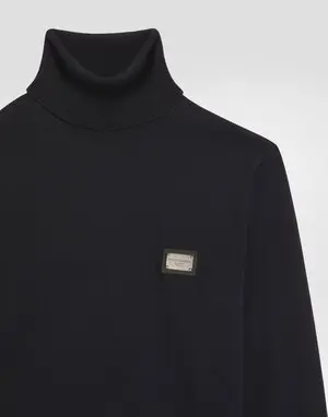 Dolce & Gabbana Wool Turtle-neck Sweater With Branded Tag - Blue