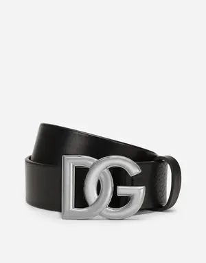 Dolce & Gabbana Tumbled Leather Belt With Dg Logo Buckle - Black