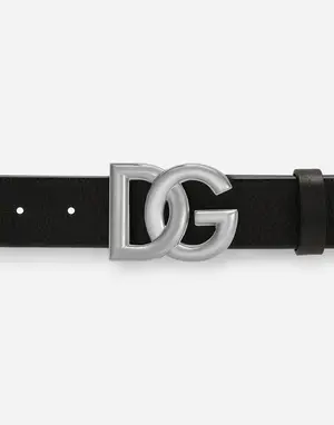 Dolce & Gabbana Tumbled Leather Belt With Dg Logo Buckle - Black