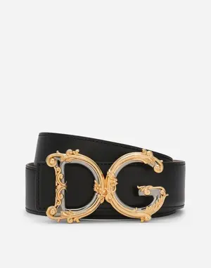 Dolce & Gabbana Leather Belt With Baroque Dg Logo - Black