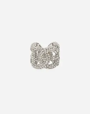 Dolce & Gabbana Rhinestone Ring With Dg Logo - Silver