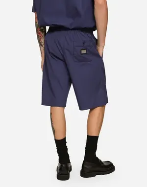 Dolce & Gabbana Cotton Jogging Shorts With Logo Tag - Blue