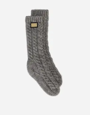 Dolce & Gabbana Wool Calf Socks With Logo Tag - Grey