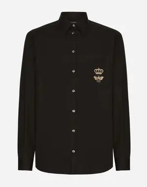 Dolce & Gabbana Cotton Martini-fit Shirt With Embroidery - Black