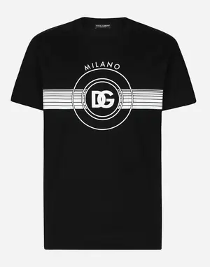 Dolce & Gabbana Short-Sleeved Cotton T-Shirt With Dg Print In