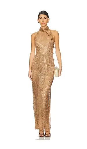 SAU LEE Shao Maxi Dress In Metallic - Copper