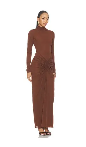 Ronny Kobo Long Sleeve Print Maxi Dress - Brown