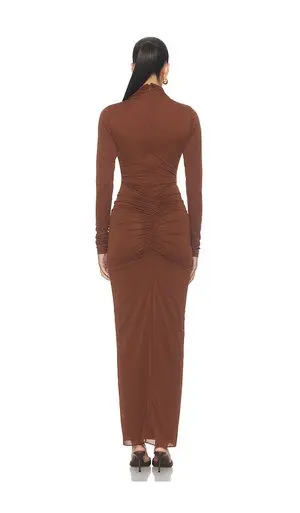 Ronny Kobo Long Sleeve Print Maxi Dress - Brown