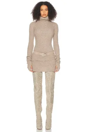 HELSA Lauren Mini Knit Dress - Beige