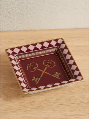 La DoubleJ Gold-plated Porcelain Trinket Tray - Burgundy