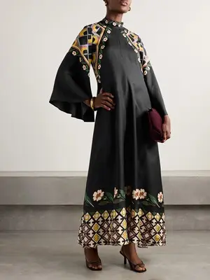 La DoubleJ Magnifico Printed Silk-twill Maxi Dress - Black