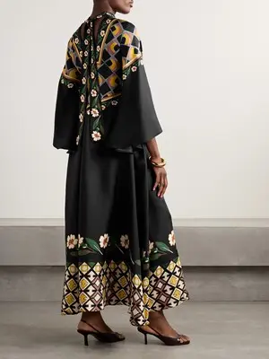 La DoubleJ Magnifico Printed Silk-twill Maxi Dress - Black
