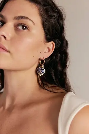 Free People Sonny Dangle Charm Hoop Earrings - Pale Blue Combo
