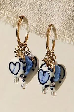 Free People Sonny Dangle Charm Hoop Earrings - Pale Blue Combo