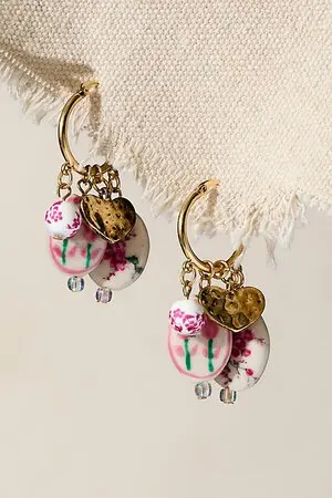 Free People Sonny Dangle Charm Hoop Earrings Pink Swords