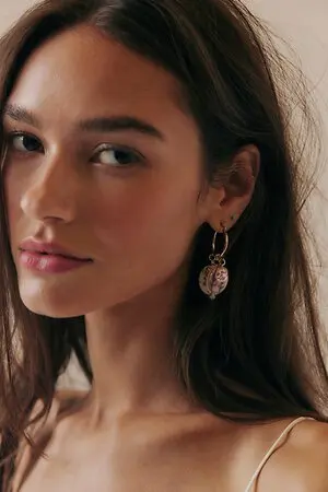 Free People Sonny Dangle Charm Hoop Earrings Pink Tulips