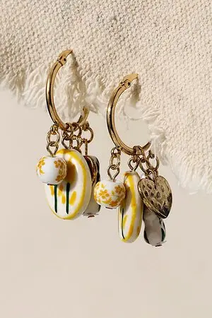 Free People Sonny Dangle Charm Hoop Earrings Yellow