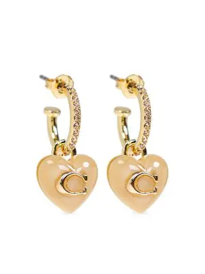 COACH® Heart-charm Hoop Earrings - Gold