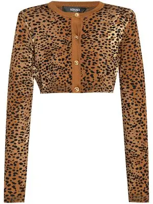 Versace Leopard-print Cropped Cardigan - Brown