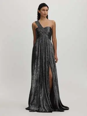 AMUR Metallic One-shoulder Maxi Dress