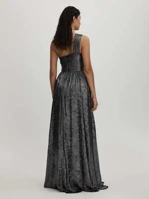 AMUR Metallic One-shoulder Maxi Dress