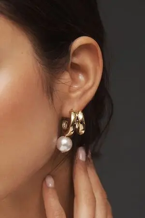 Nadri Farrah Pearl Drop Double Hoop Earrings