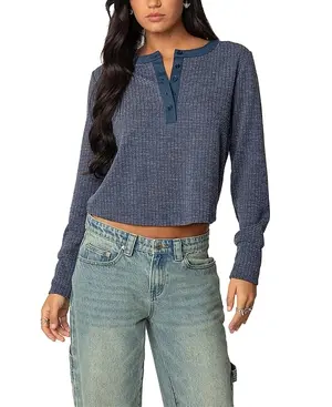 EDIKTED Ruth Henley Waffle Top - Navy