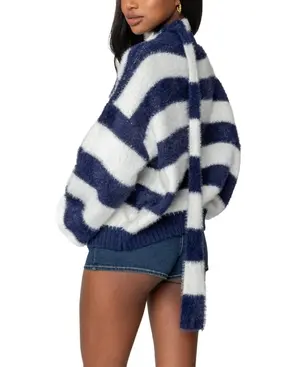 EDIKTED Striped Knit Scarf Cardigan