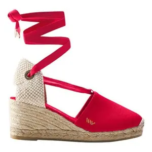 VISCATA Escala Canvas Espadrille Wedges - Raspberry Red
