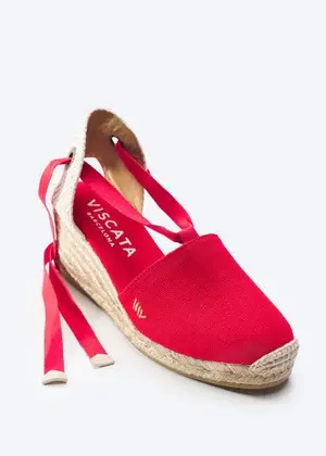 VISCATA Escala Canvas Espadrille Wedges - Raspberry Red