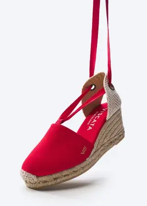 VISCATA Escala Canvas Espadrille Wedges - Raspberry Red
