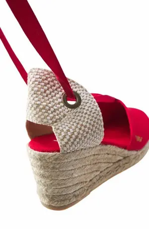 VISCATA Escala Canvas Espadrille Wedges - Raspberry Red
