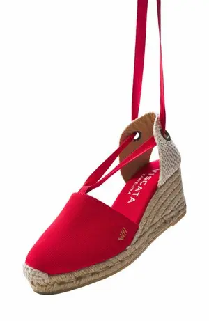 VISCATA Escala Canvas Espadrille Wedges - Raspberry Red