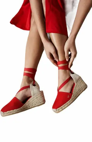 VISCATA Escala Canvas Espadrille Wedges - Raspberry Red