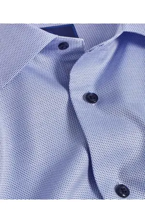 David Donahue Trim Fit Cotton Microdobby Dress Shirt - Blue