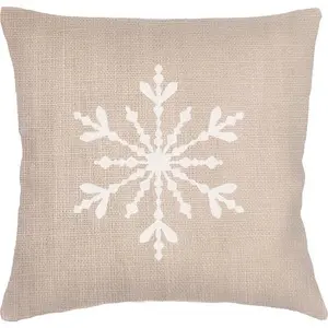 Anaya Winter Snowflake Linen Pillow Cover Only - Beige