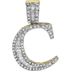 LUVMYJEWELRY Diamond Initial Pendant - 10k Yellow Gold -