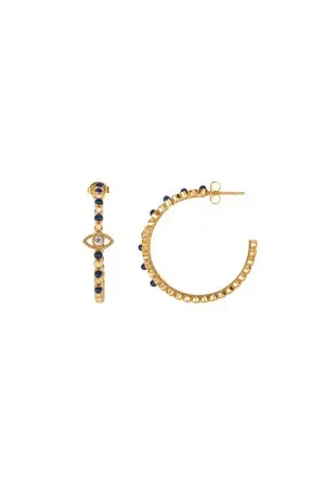 KARMA AND LUCK Truth Seeker Evil Eye Lapis Hoop Earrings - Gold/blue