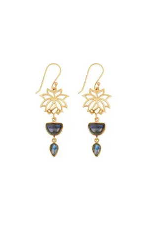KARMA AND LUCK Gold Plated Lotus Charm Labradorite Earrings