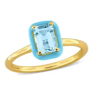 JULIANNA B. Enamel Halo Solitaire Ring - Blue Topaz