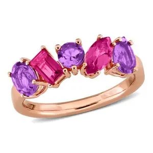 JULIANNA B. Gemstone Five-stone Ring - Amethyst/pink Topaz