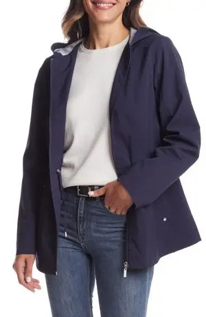 Gallery Water Resistant Hooded Raincoat - Navy