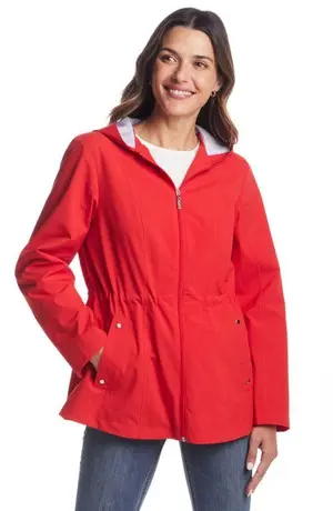 Gallery Water Resistant Hooded Raincoat - Red