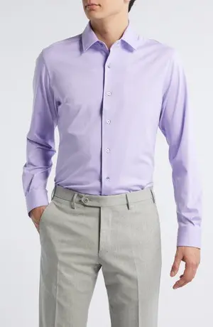 Zanella Lord Solid Knit Cotton Blend Dress Shirt - Lavender