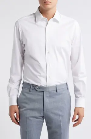 Zanella Lord Solid Knit Cotton Blend Dress Shirt - White