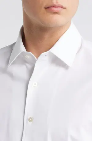 Zanella Lord Solid Knit Cotton Blend Dress Shirt - White
