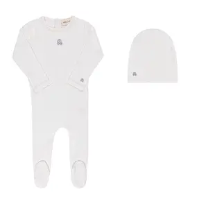 ELY'S & CO. Ely's & Co. Squiggle Pointelle Collection Footie And Beanie Set Boys Cream
